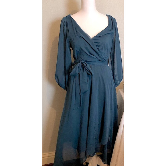NY Collection | Dresses | Ny Collection Teal Blue Chiffon Faux Wrap ...